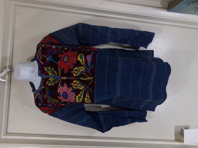 Guatemalan Denim Embroidered Indigo Denim Pullover Folk Shirt SIZE: S/M ...