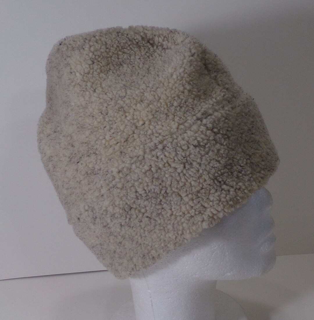 Off White Berber Thermal Berber FLEECE HALF MOON / Skull Cap Winter Hat ...