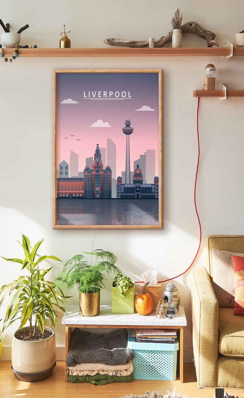 Liverpool Skyline Print in A4 A3 A2 or A1 Size. Free | Etsy UK