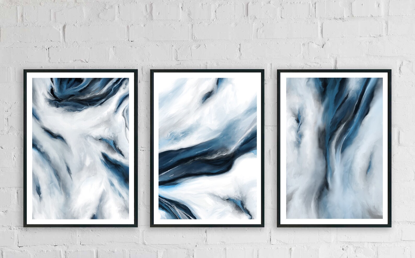 Set of 3 Abstract Blue Sea Colour Watercolour Wall Art | Etsy