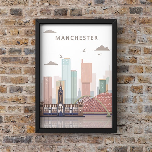 Pastel Watercolour Manchester Skyline Print in A4 A3 A2 or - Etsy UK