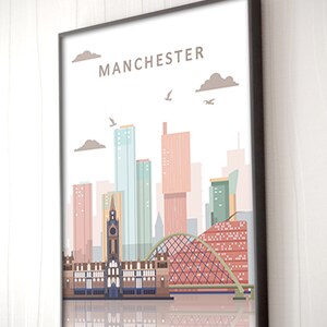Pastel Watercolour Manchester Skyline Print in A4 A3 A2 or - Etsy UK
