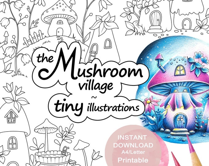 Tiny Houses Colouring Page Set for Adults. 23 Tiny Illustrations ...