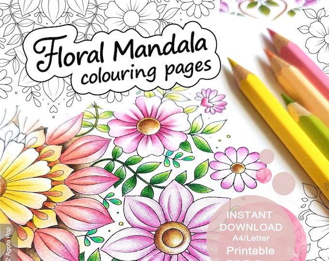 Floral Mandala Colouring Pages for Adults. Set of 3. Printable PDF ...