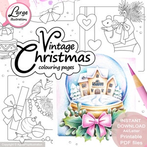 Vintage Christmas Colouring Page Set for Kids, Adults, Seniors. 24 ...