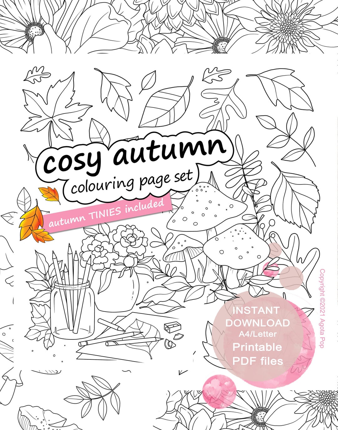 Cosy Autumn Colouring Page Set for Adults. TINIES INCLUDED. Printable ...