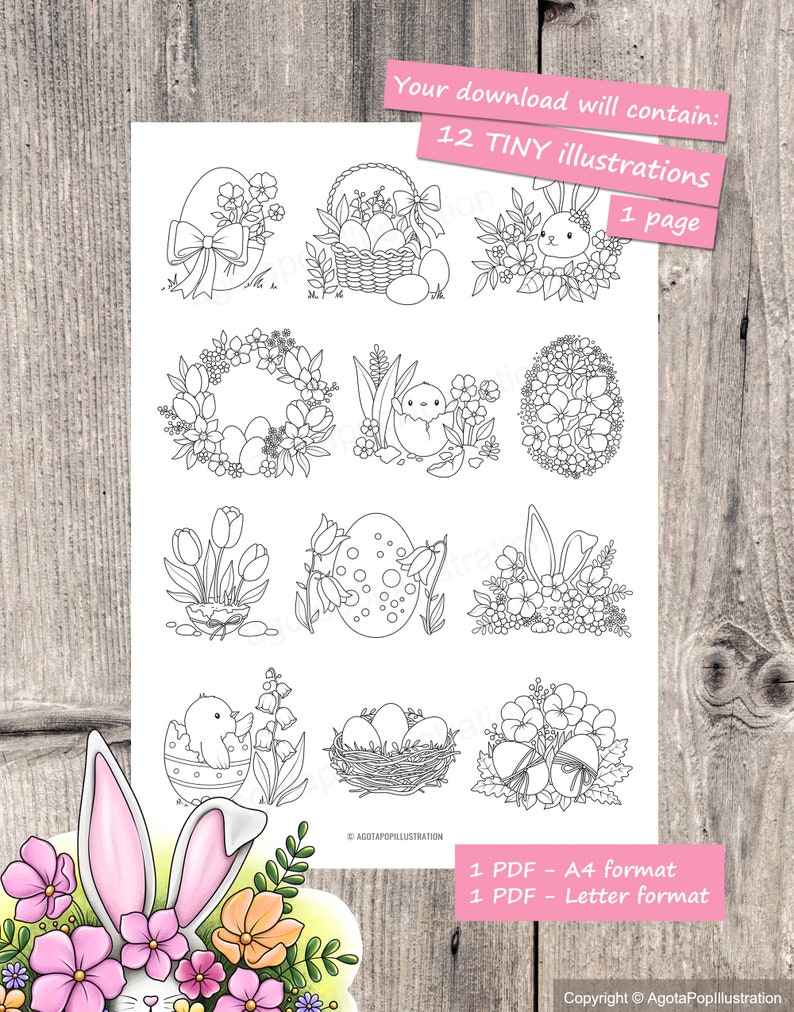 Easter Tiny Illustrations to Colour for Adults. 12 Tinies. - Etsy