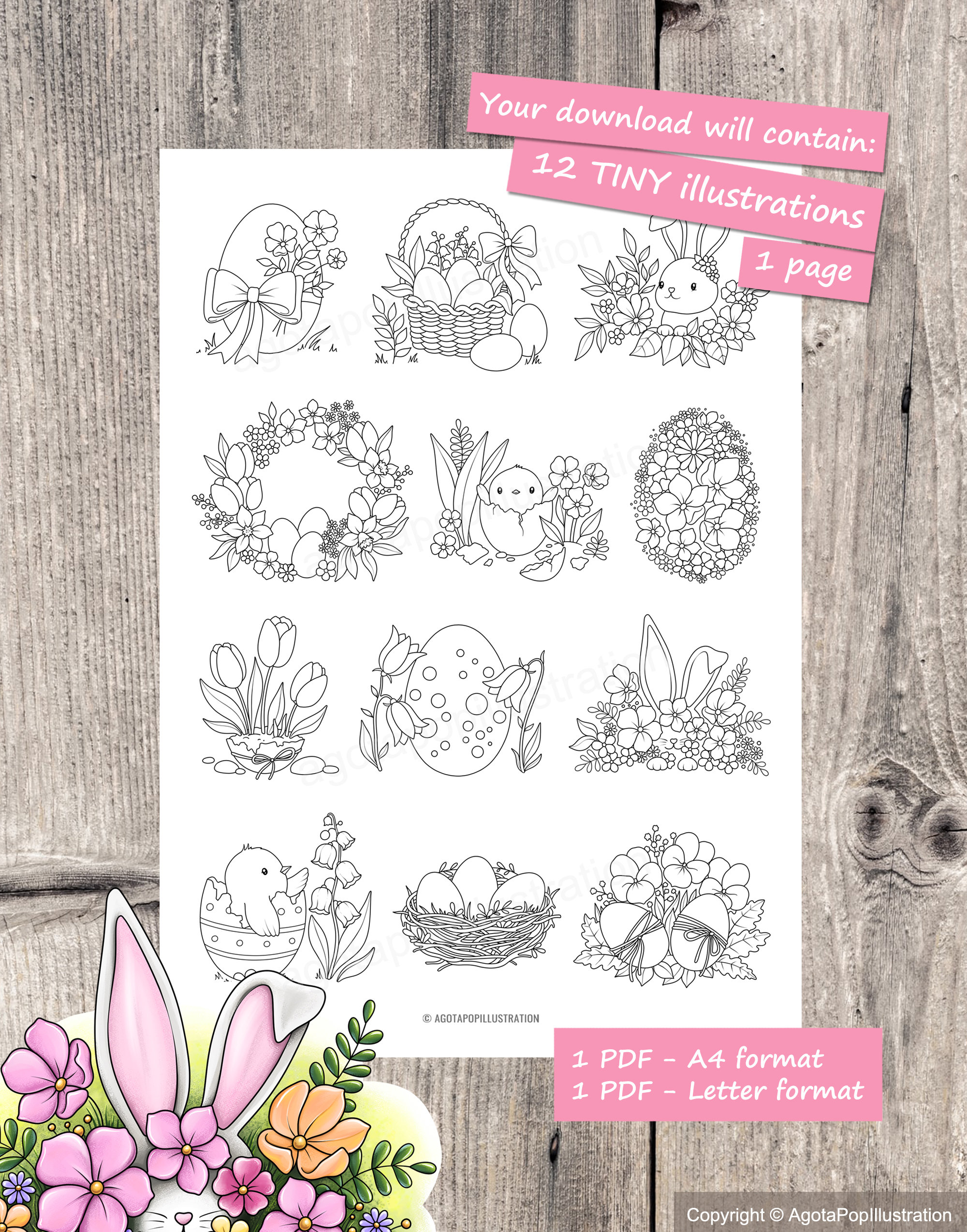 Easter Tiny Illustrations to Colour for Adults. 12 Tinies. Printable ...