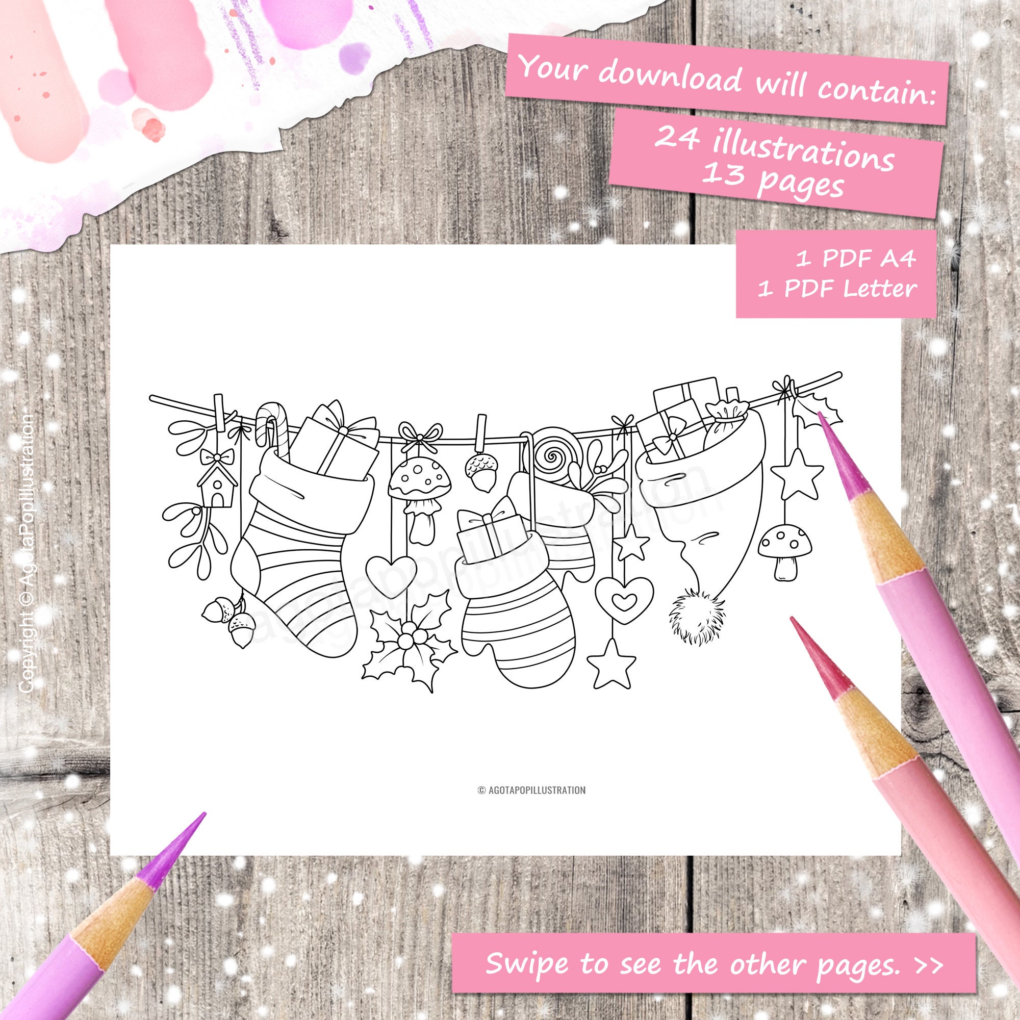 Christmas Countdown Coloring Pages: 24 Large Illustrations (printable ...