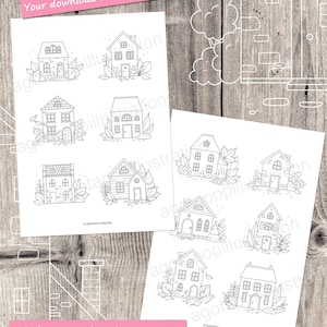 Tiny Houses Colouring Page Set for Adults. 23 Tiny Illustrations ...