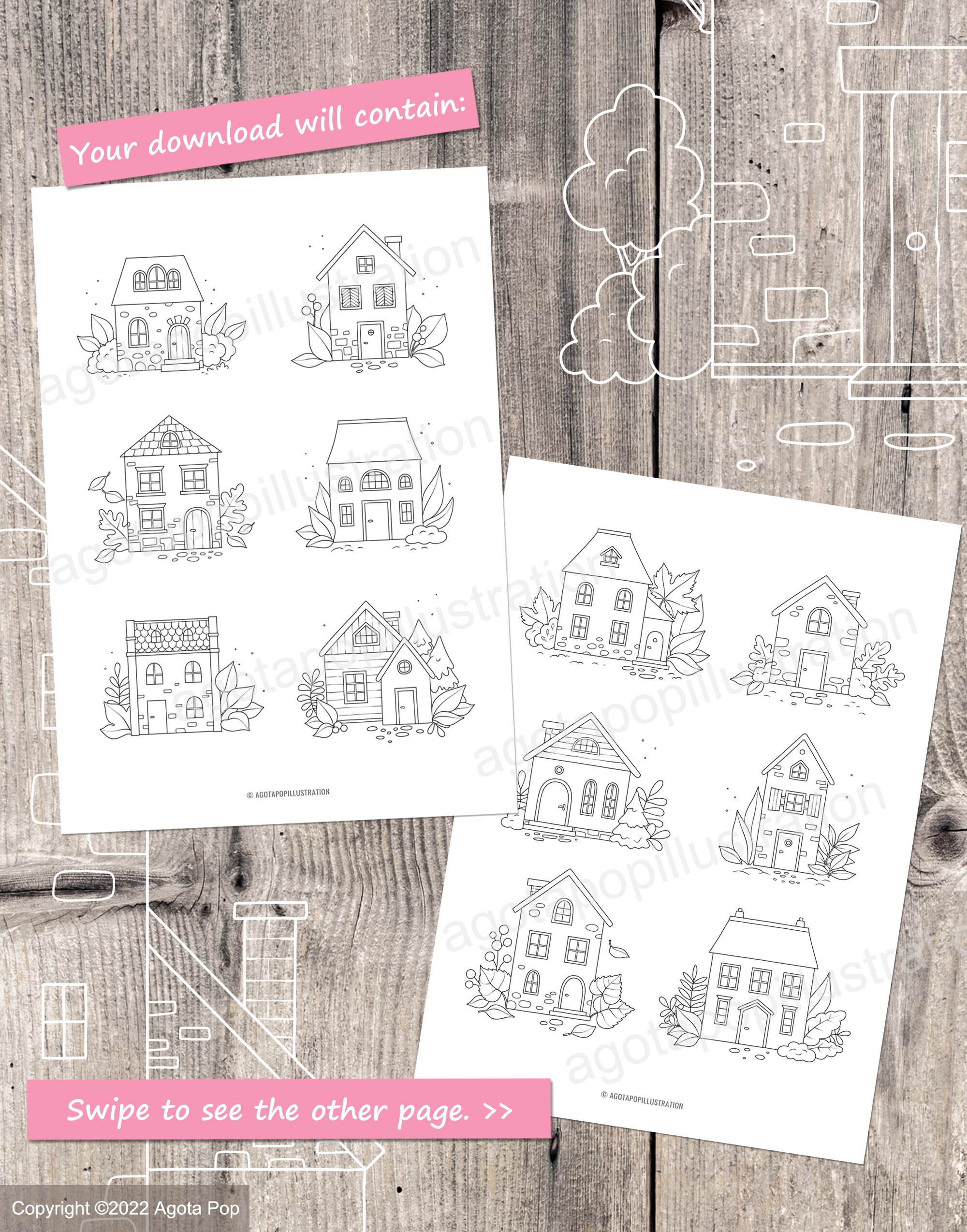 Tiny Houses Colouring Page Set for Adults. 23 Tiny - Etsy