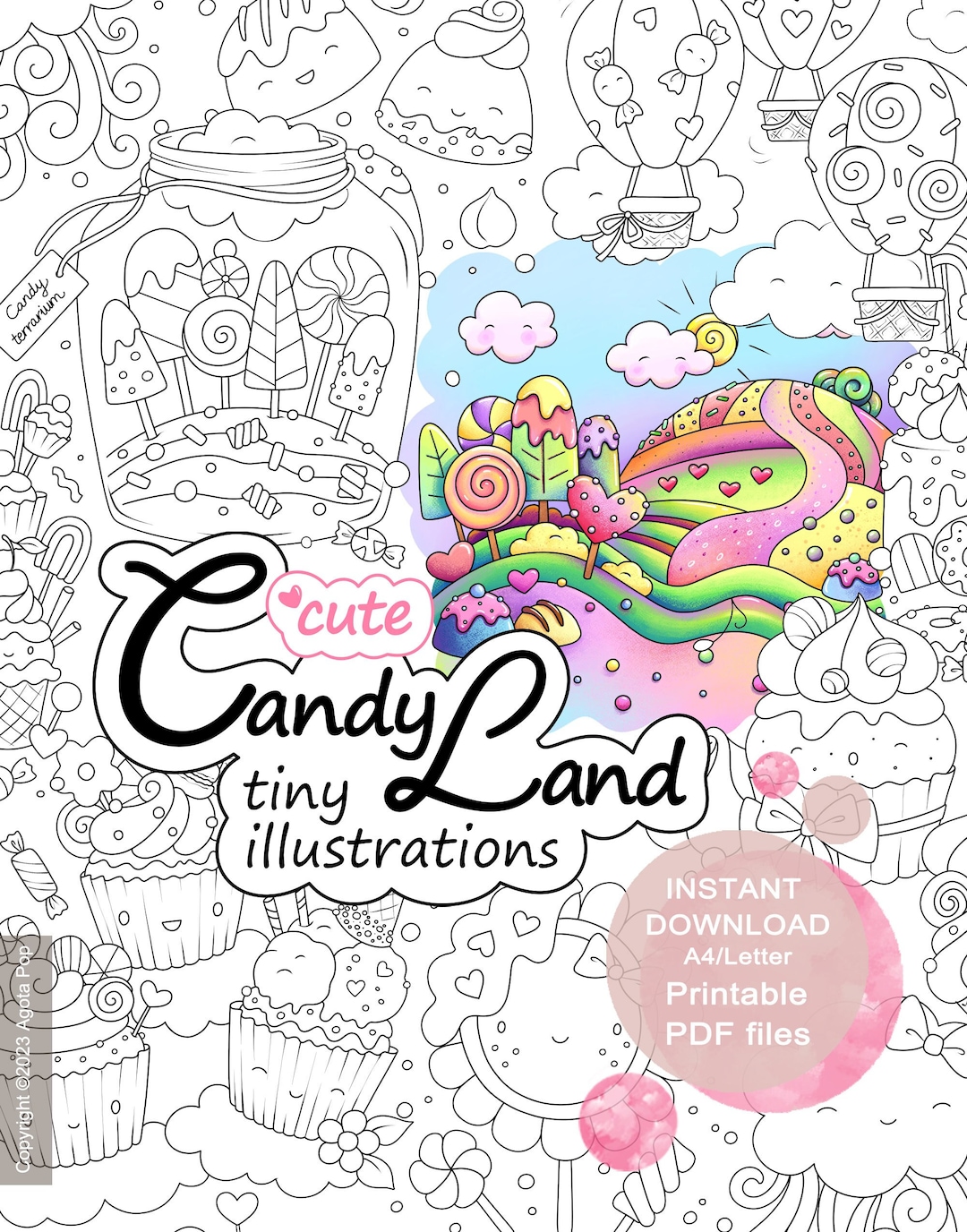 Cute Candy Land Colouring Page Set For Adults 30 Tiny Etsy