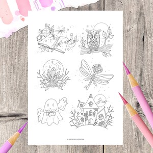Halloween Coloring Pages: Tiny Illustrations for Adults (printable PDF ...