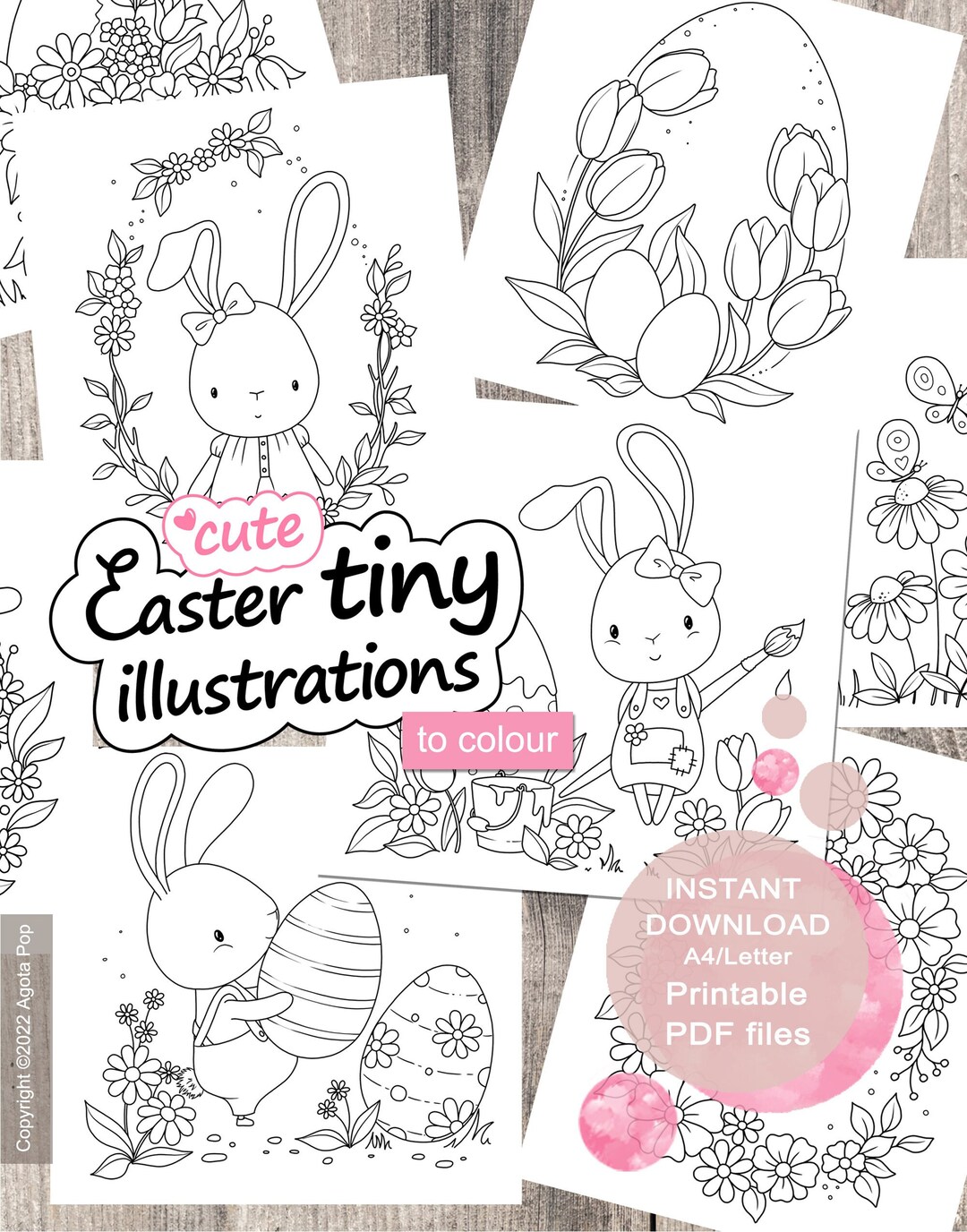 Easter Tiny Illustrations to Color for Adults and Kids (printable PDF ...