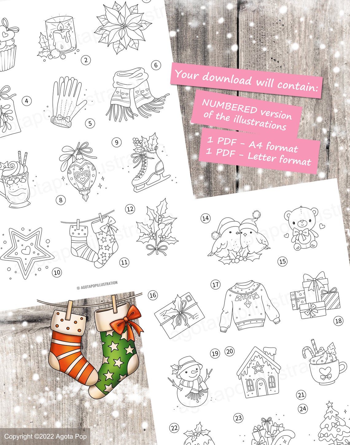 Christmas Calendar Colouring Page Set for Adults. 24 Tiny - Etsy