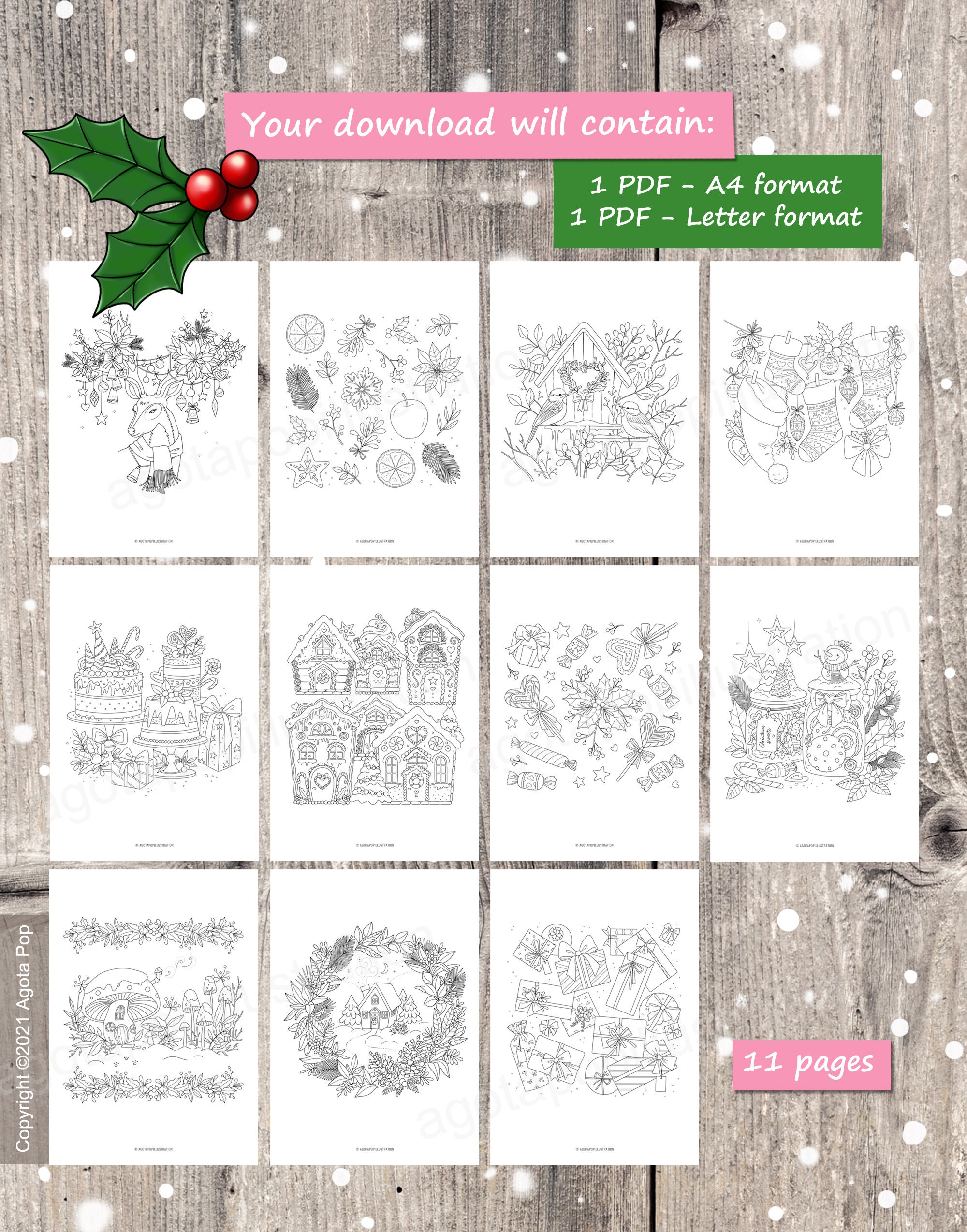 Delightful Christmas Colouring Page Set for Adults. TINIES INCLUDED ...
