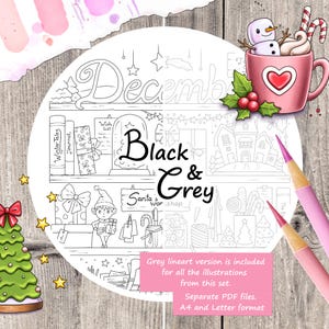 DECEMBER Tinies on Shelves Coloring Page Set (printable PDF) - Etsy