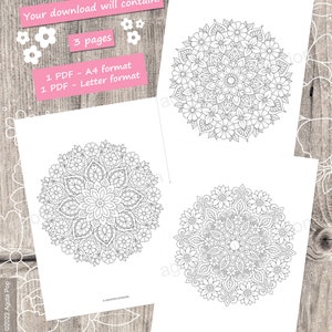 Floral Mandala Colouring Pages for Adults. Set of 3. Printable PDF ...