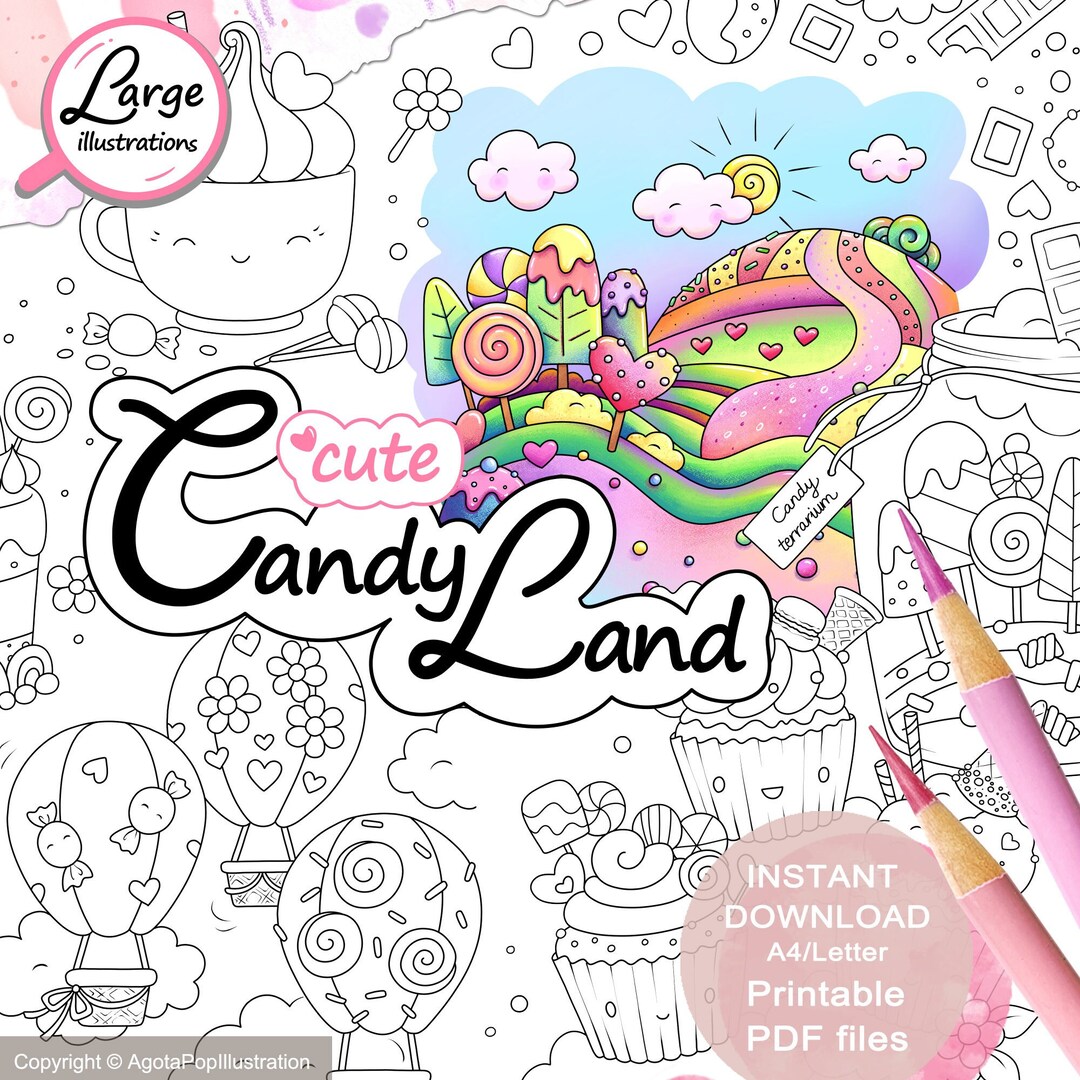 Cute Candy Land Colouring Page Set for Kids, Adults, Seniors. 30 Large ...