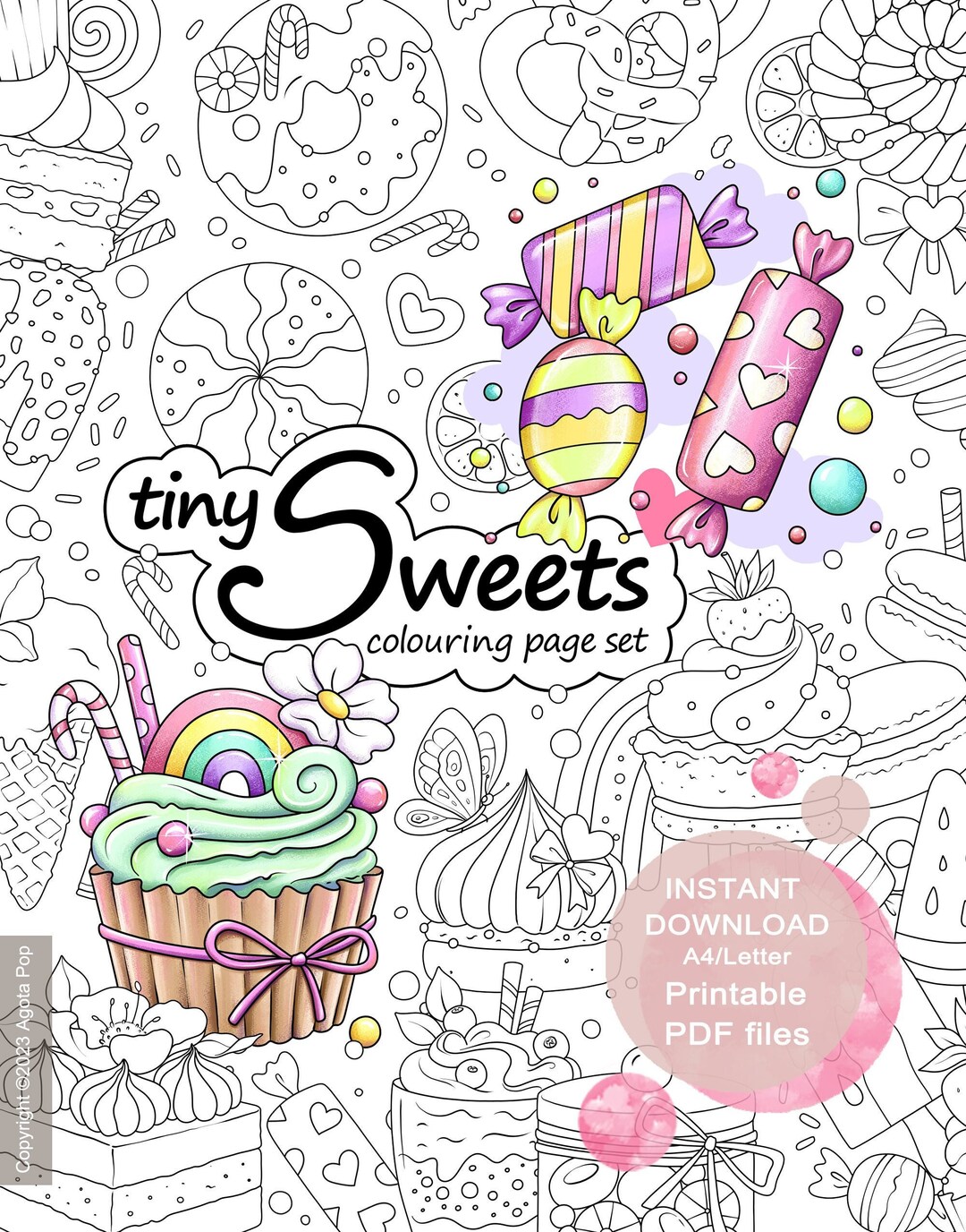Tiny Sweets Colouring Page Set for Adults. 24 Tiny Illustrations and a ...