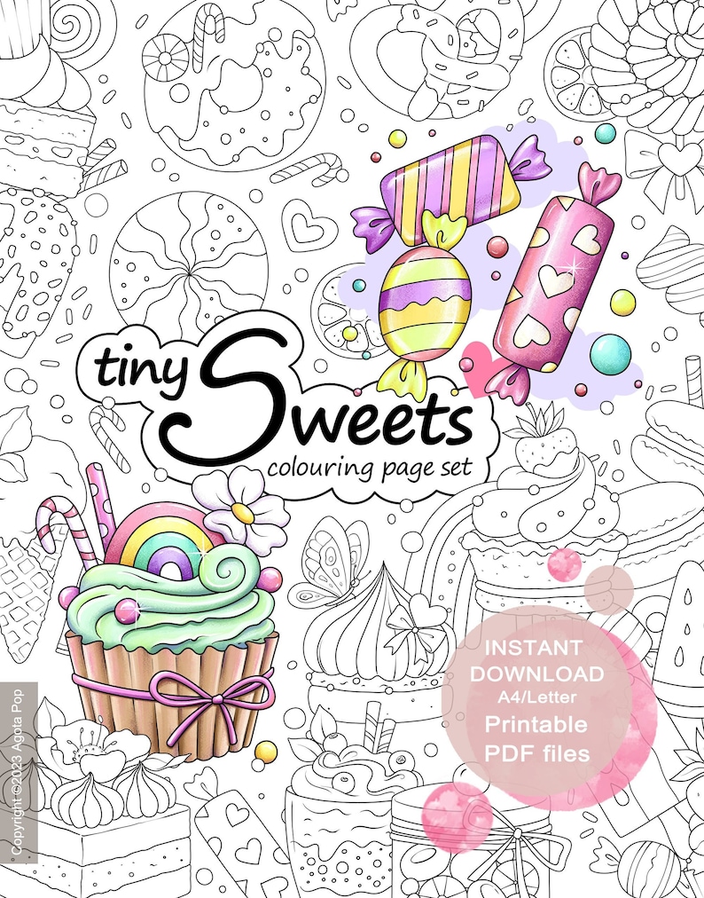 Tiny Sweets Colouring Page Set for Adults. 24 Tiny - Etsy