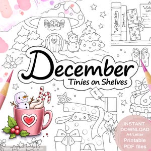 Tinies on Shelves DECEMBER Colouring Page Set for Adults. 5 Pages ...