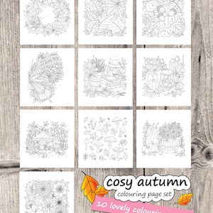 Cosy Autumn Colouring Page Set for Adults. TINIES INCLUDED. Printable ...