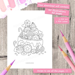 Cute Candy Land Colouring Page Set for Kids, Adults, Seniors. 30 Large ...
