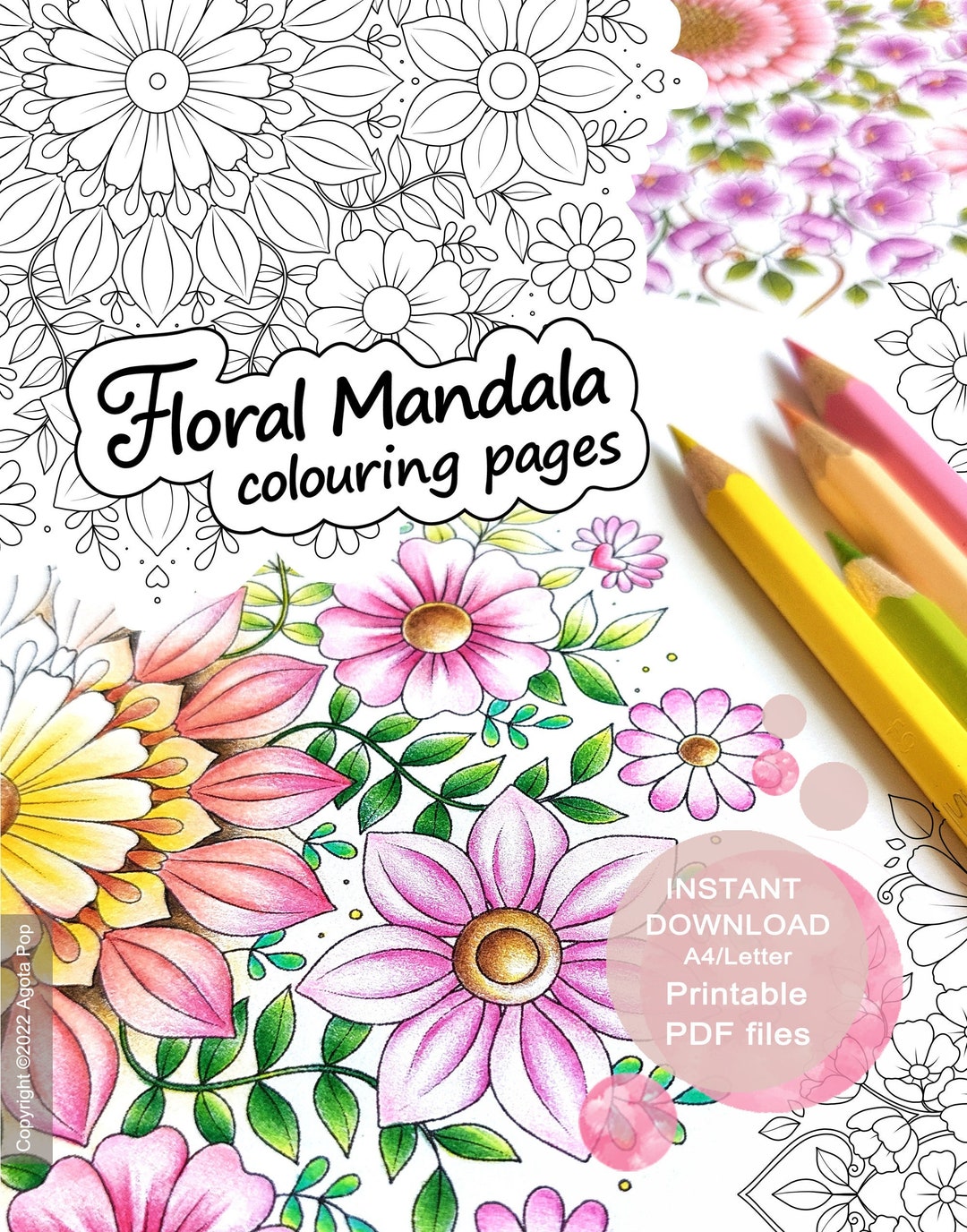 Floral Mandala Colouring Pages for Adults. Set of 3. Printable PDF ...
