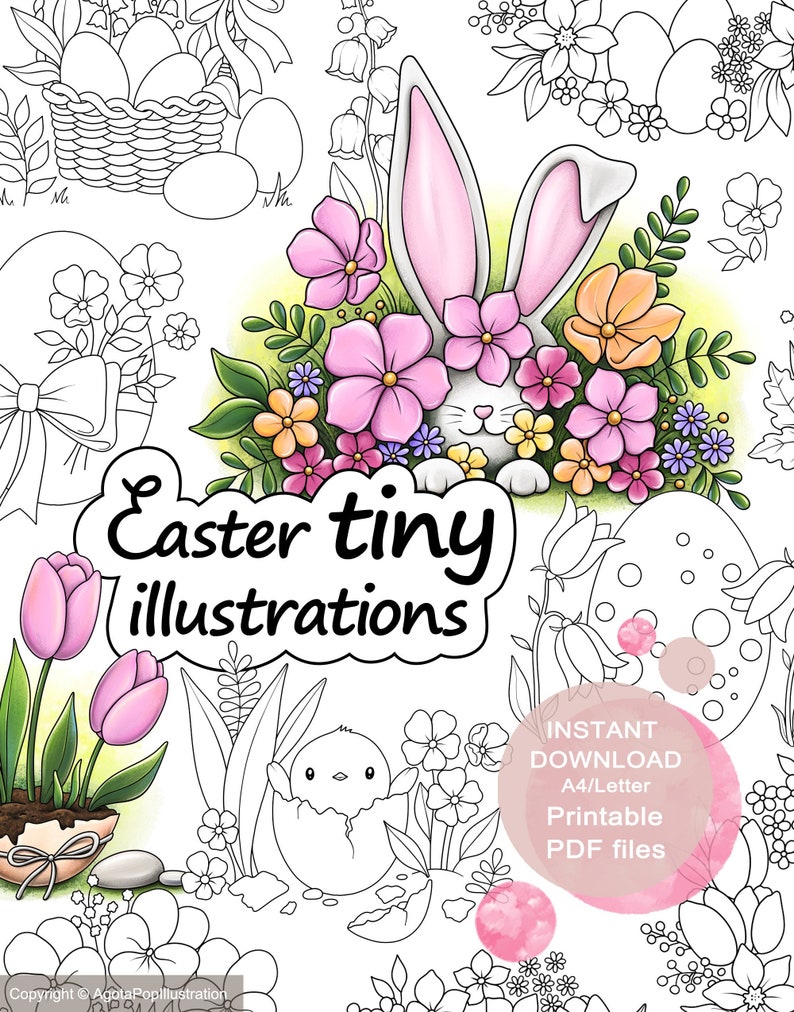 Easter Tiny Illustrations to Colour for Adults. 12 Tinies. - Etsy
