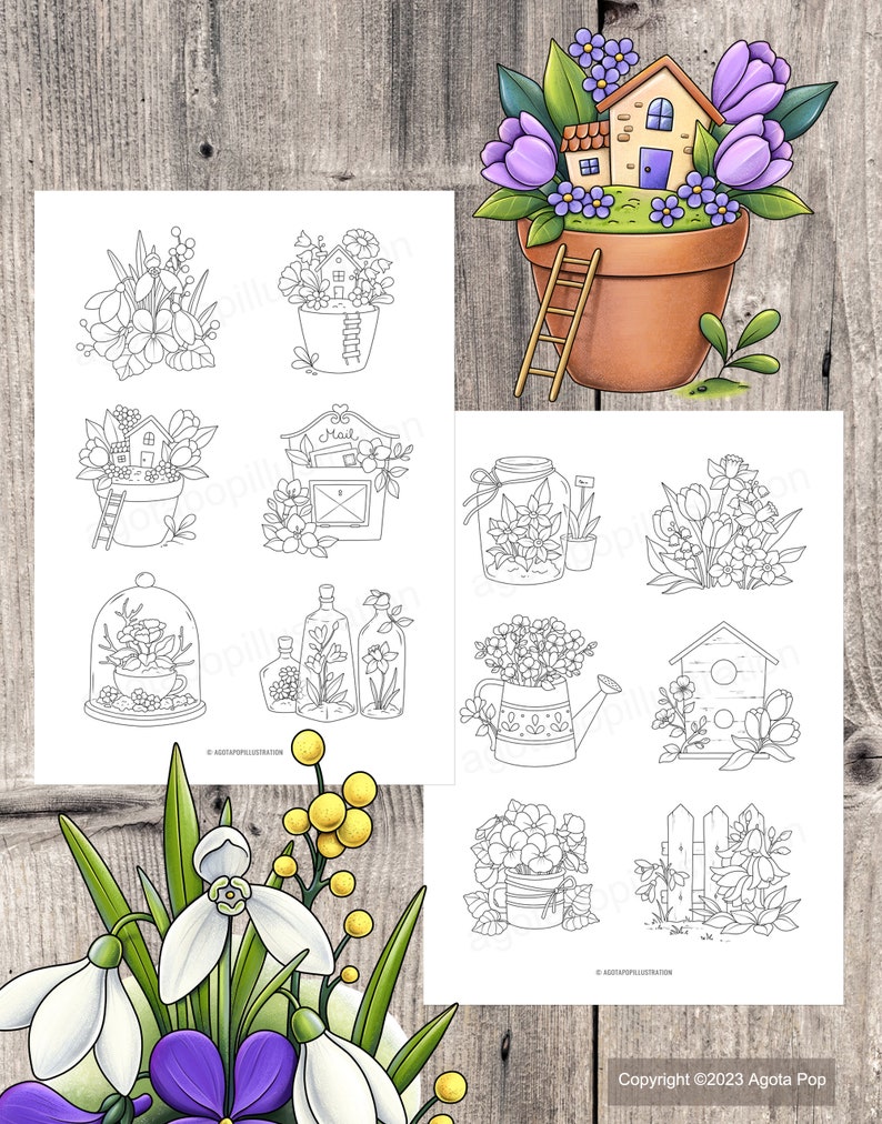 Spring Tiny Illustrations Colouring Page Set for Adults. 24 - Etsy