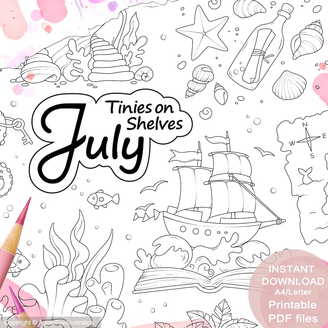 JULY Tinies on Shelves Coloring Page Set: Ocean Theme (printable PDF ...