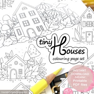 Tiny Houses Colouring Page Set for Adults. 23 Tiny Illustrations ...