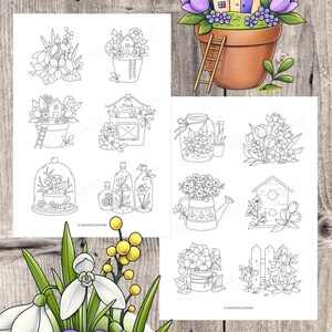 Spring Tiny Illustrations Colouring Page Set for Adults. 24 - Etsy