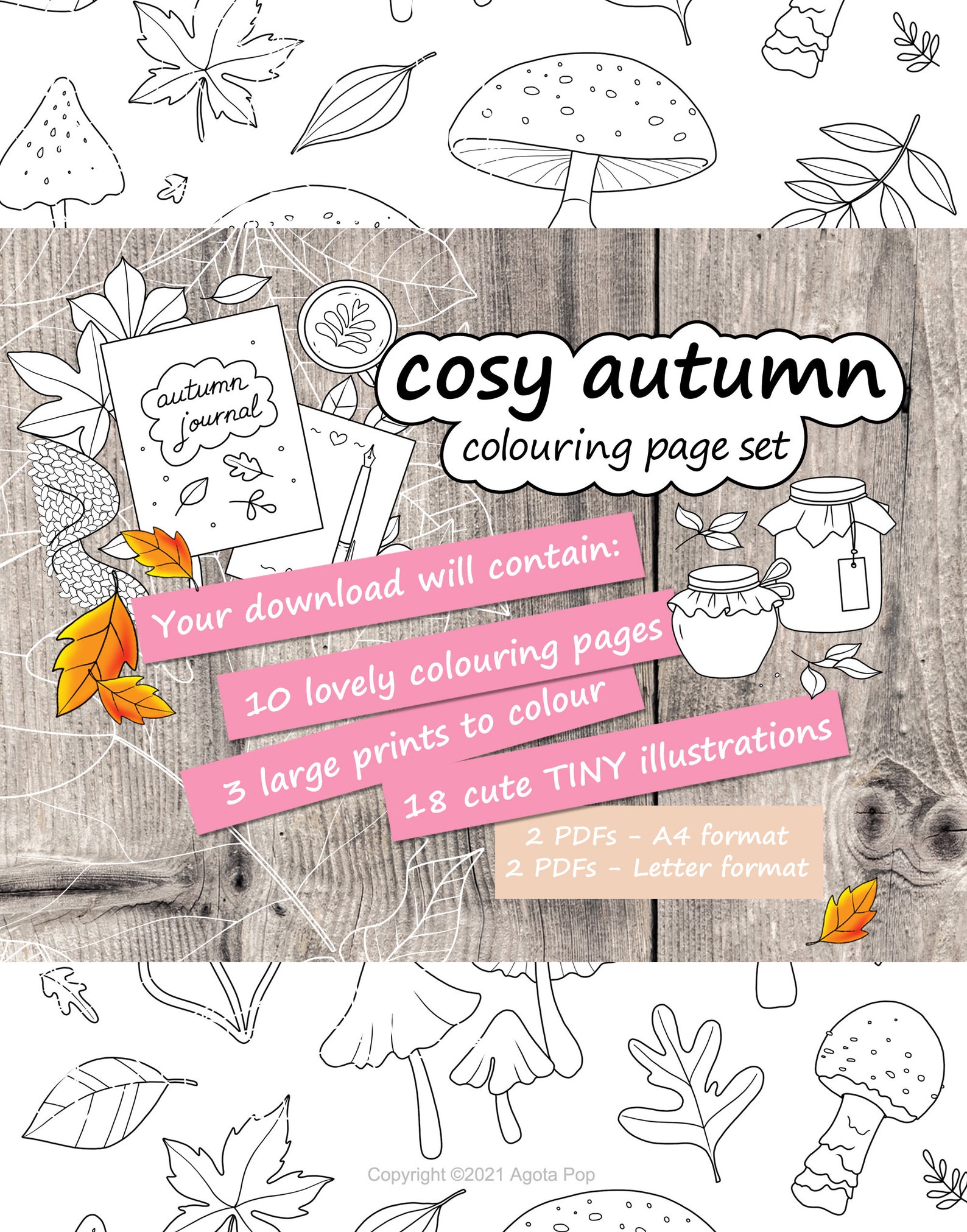 Cosy Autumn Colouring Page Set for Adults. TINIES INCLUDED. Printable ...