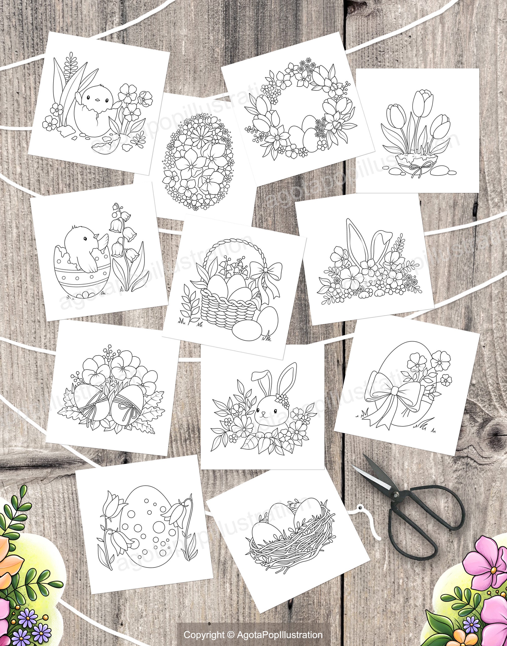 Easter Tiny Illustrations to Colour for Adults. 12 Tinies. Printable ...