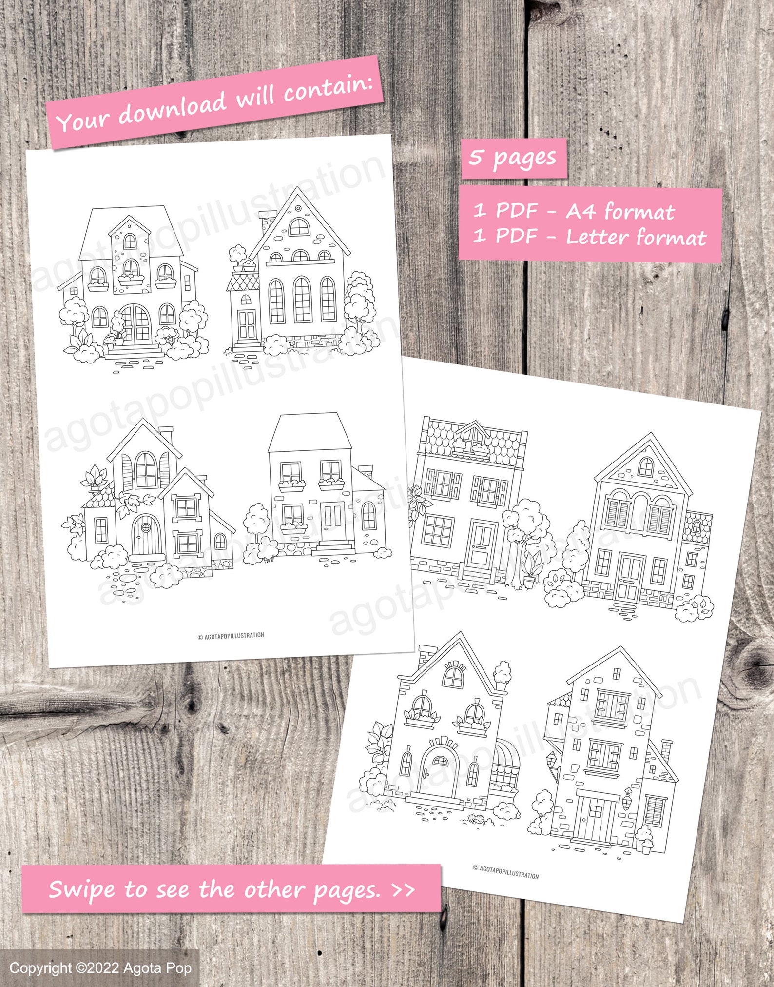 Tiny Houses Colouring Page Set for Adults. 23 Tiny - Etsy