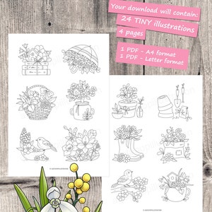 Spring Tiny Illustrations Colouring Page Set for Adults. 24 - Etsy