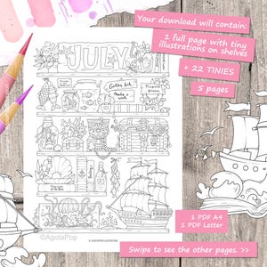 JULY Tinies on Shelves Coloring Page Set: Ocean Theme (printable PDF ...