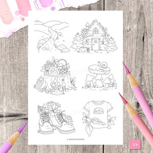 Hiking Adventure Colouring Page Set for Adults. 24 Tiny Illustrations ...