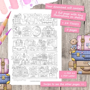 JUNE Tinies on Shelves Coloring Page Set: Travel Theme (printable PDF ...