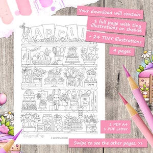 APRIL Tinies on Shelves Coloring Page Set: Easter, Sweets, Flowers ...
