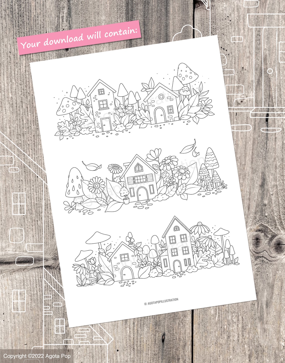 Tiny Houses Colouring Page Set for Adults. 23 Tiny Illustrations ...