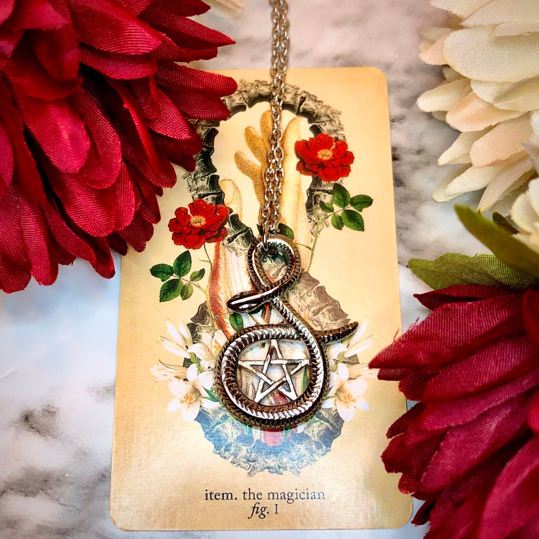 925 Sterling Silver Snake Pentagram Pentacle Chain Necklace - Goth ...