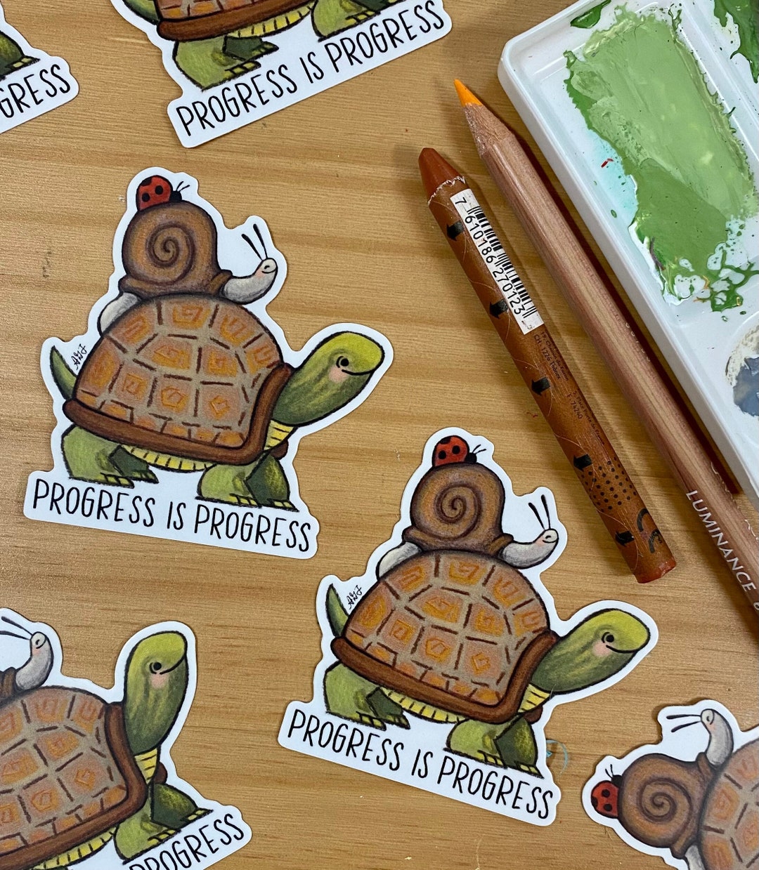 Progress is Progress Turtle Snail Illustrated Die Cut Sticker Laptop ...