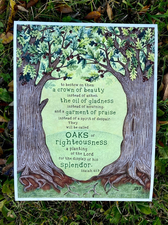 Isaiah 61:3 Oak Tree Scripture Illustration Print 8x10 11x14 | Etsy