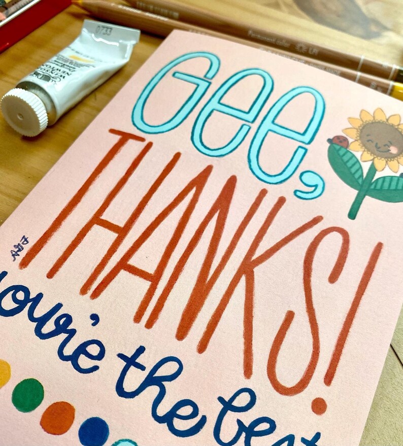 Gee Thanks Illustrated Thank You Card Handmade Greeting Card 5x7 - Etsy