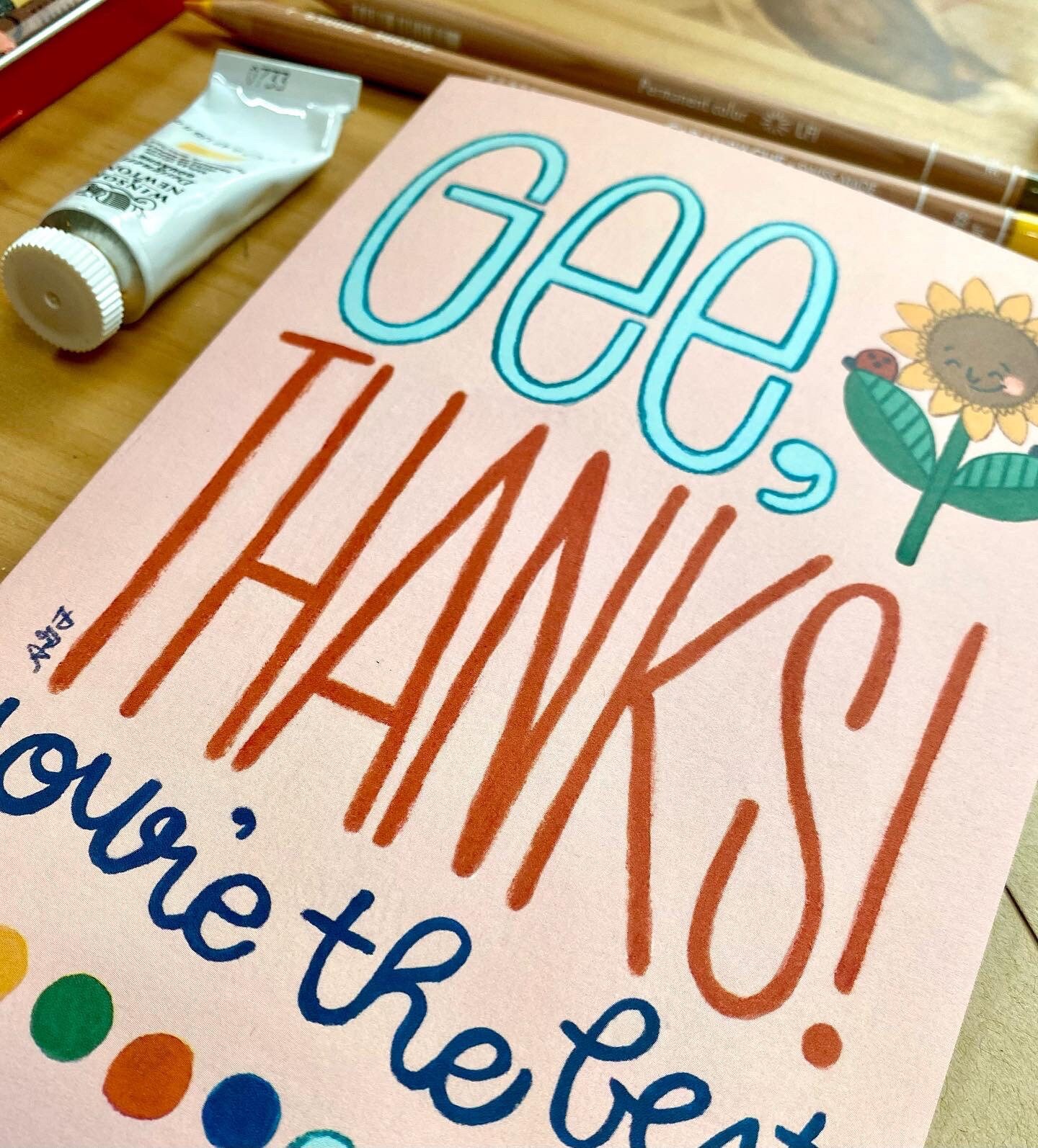 Gee Thanks Illustrated Thank You Card Handmade Greeting Card 5x7 - Etsy