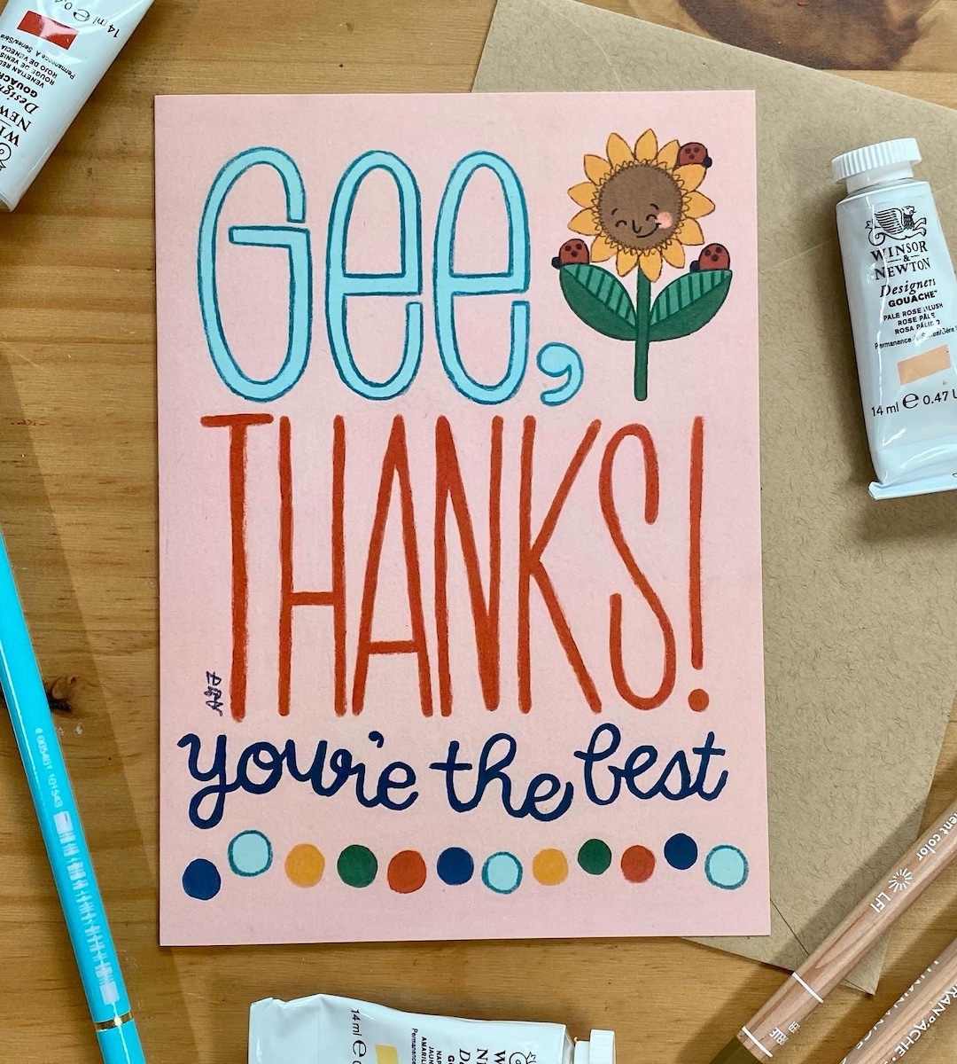 Gee Thanks Illustrated Thank You Card Handmade Greeting Card 5x7 - Etsy
