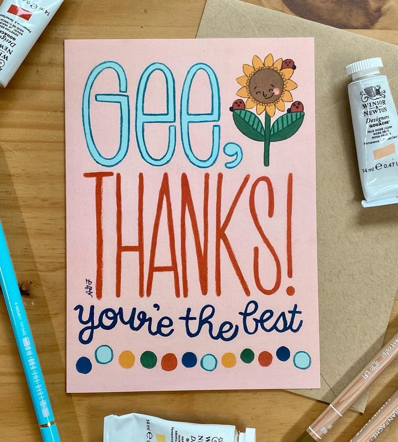 Gee Thanks Illustrated Thank You Card Handmade Greeting Card 5x7 - Etsy